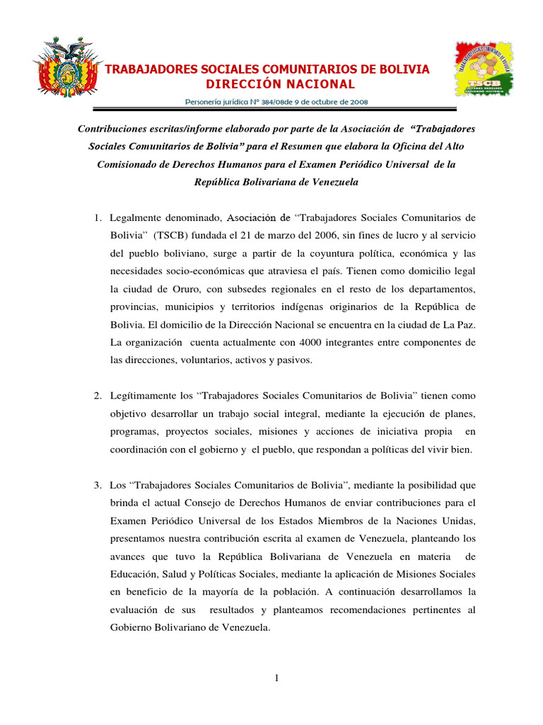 TSCB TrabajadoresSocialesComunitariosBolivia Spa | PDF