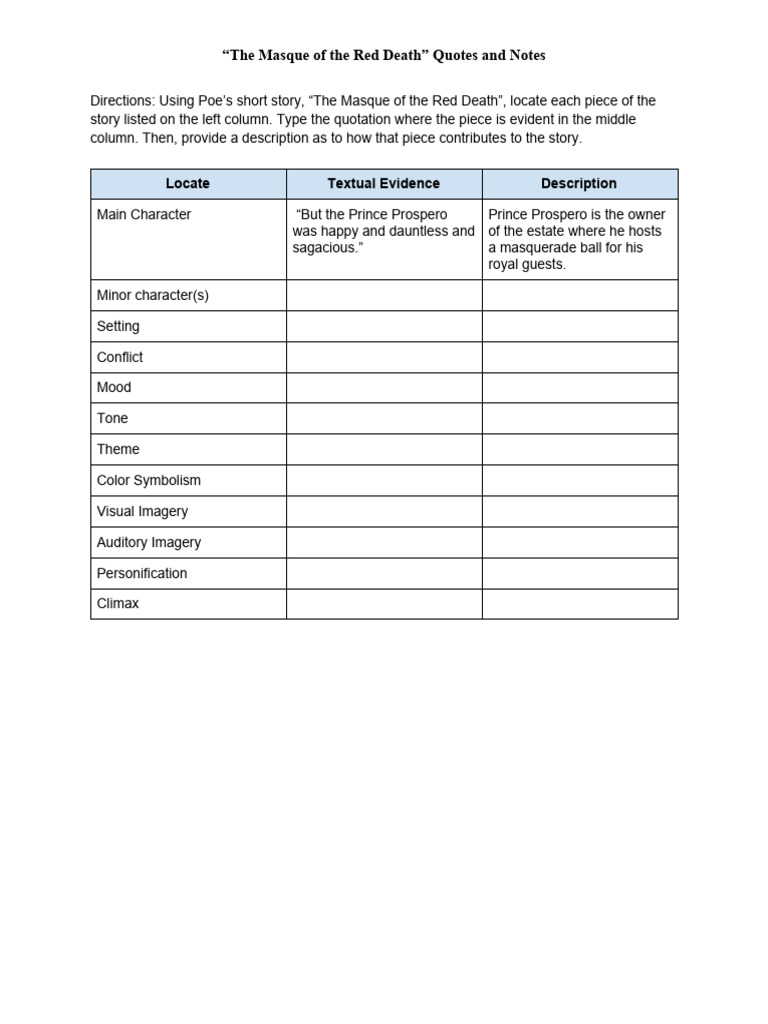 The Masque of The Red Death Quotes and Notes | PDF