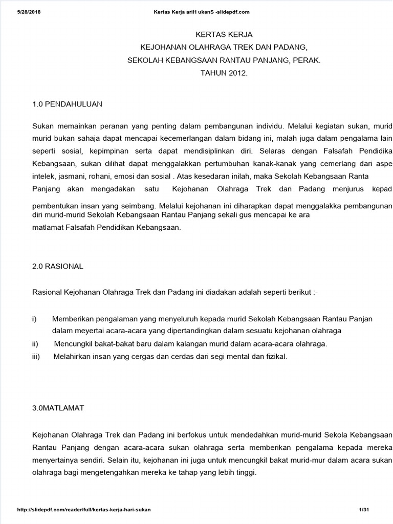 Dokumen - Tips Kertas Kerja Hari Sukan | PDF