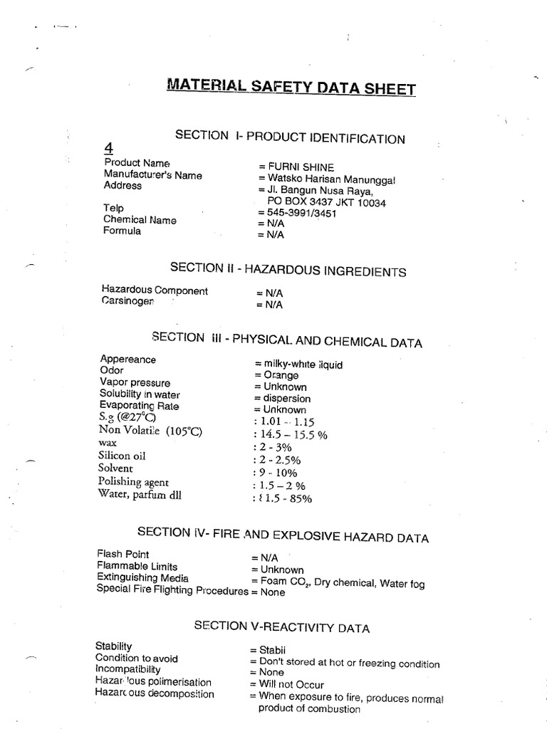 MSDS Cleaning Products - Sauber | PDF