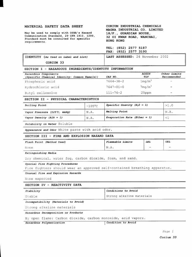 MSDS Corium Z91 | PDF