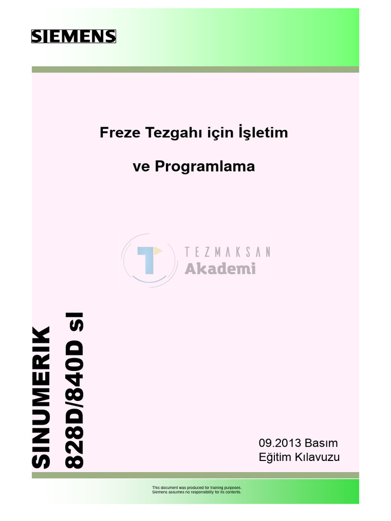Sinumerik 828D 840Dsl Freze Egitim Dokumani | PDF