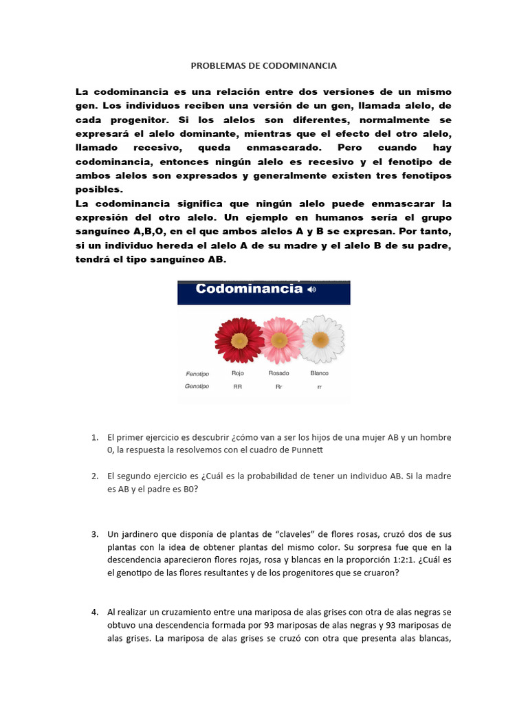 Problemas de Codominancia 1-10 | PDF | Alelo | Dominancia (Genética)