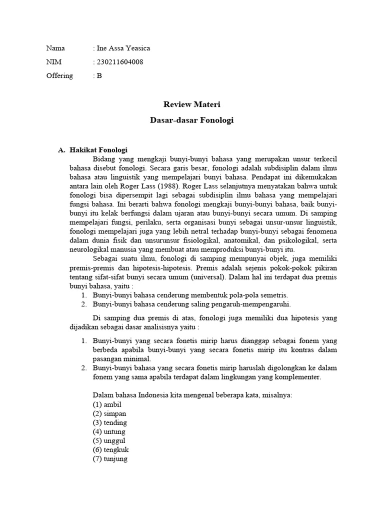 Review Materi Fonologi - Ine Assa Yeasica | PDF