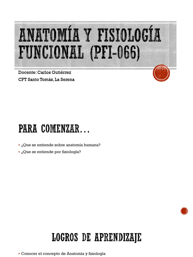 Clase 1 AnatomÃ - A y FisiologÃ - A Funcional (PFI-066) | PDF
