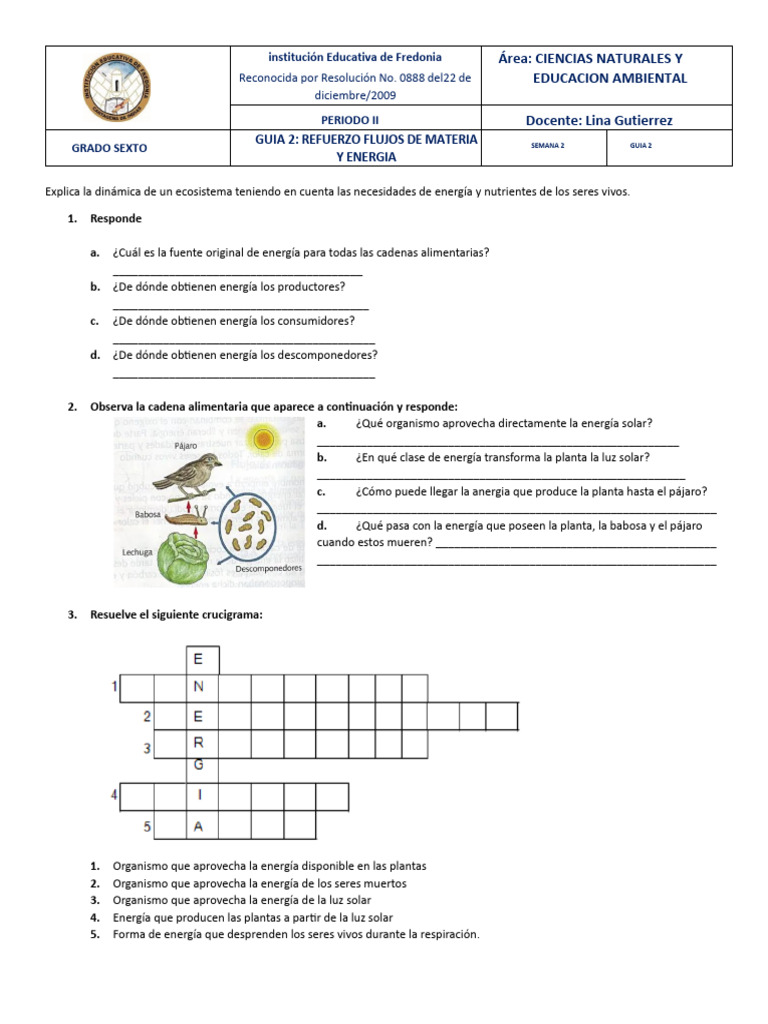 Semana 2 - Refuerzo Dinamica de Los Ecosistemas - Ciencias Naturales 6 ...