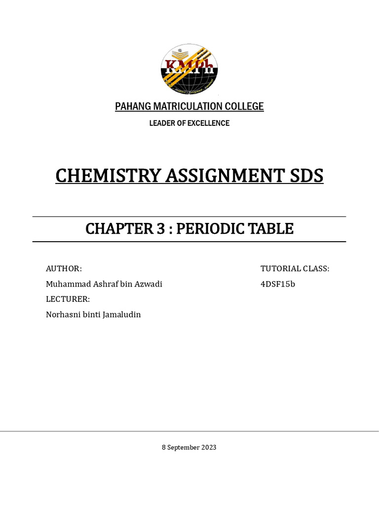 Chemistry Assignment Matriculation | PDF