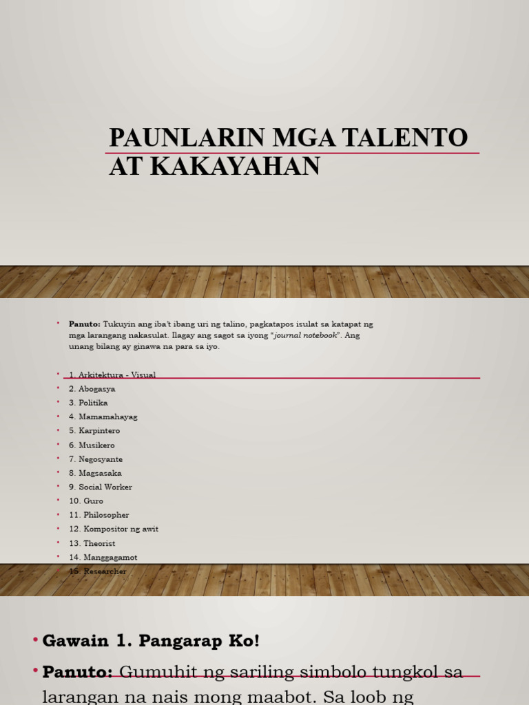 Paunlarin Mga Talento at Kakayahan | PDF