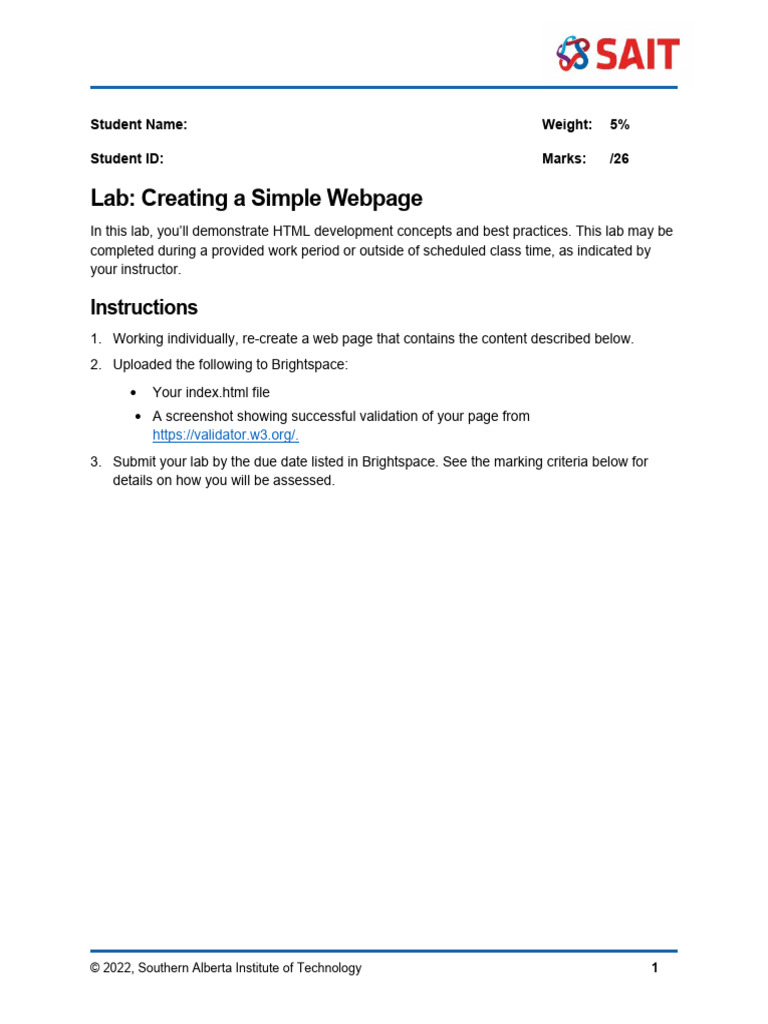Lab 1 Creating A Simple Webpage | PDF