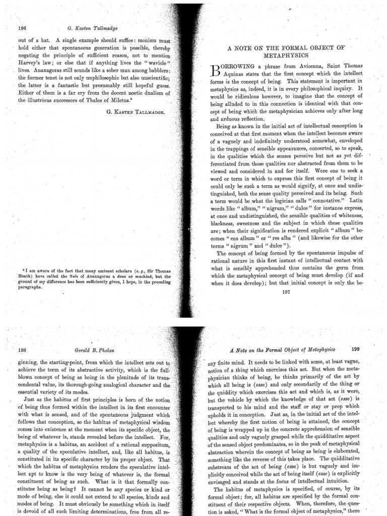 G.B. Phelan - A Note On The Formal Object of Metaphysics | PDF