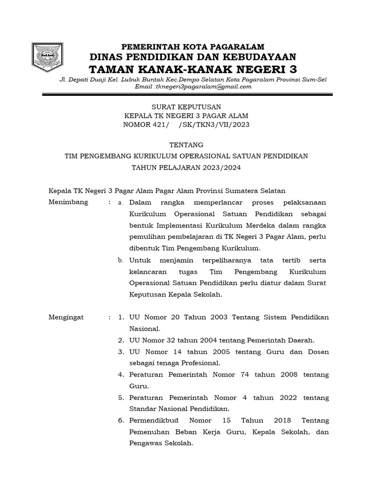 SK Tim Pengembang Kosp 2023-2024 | PDF