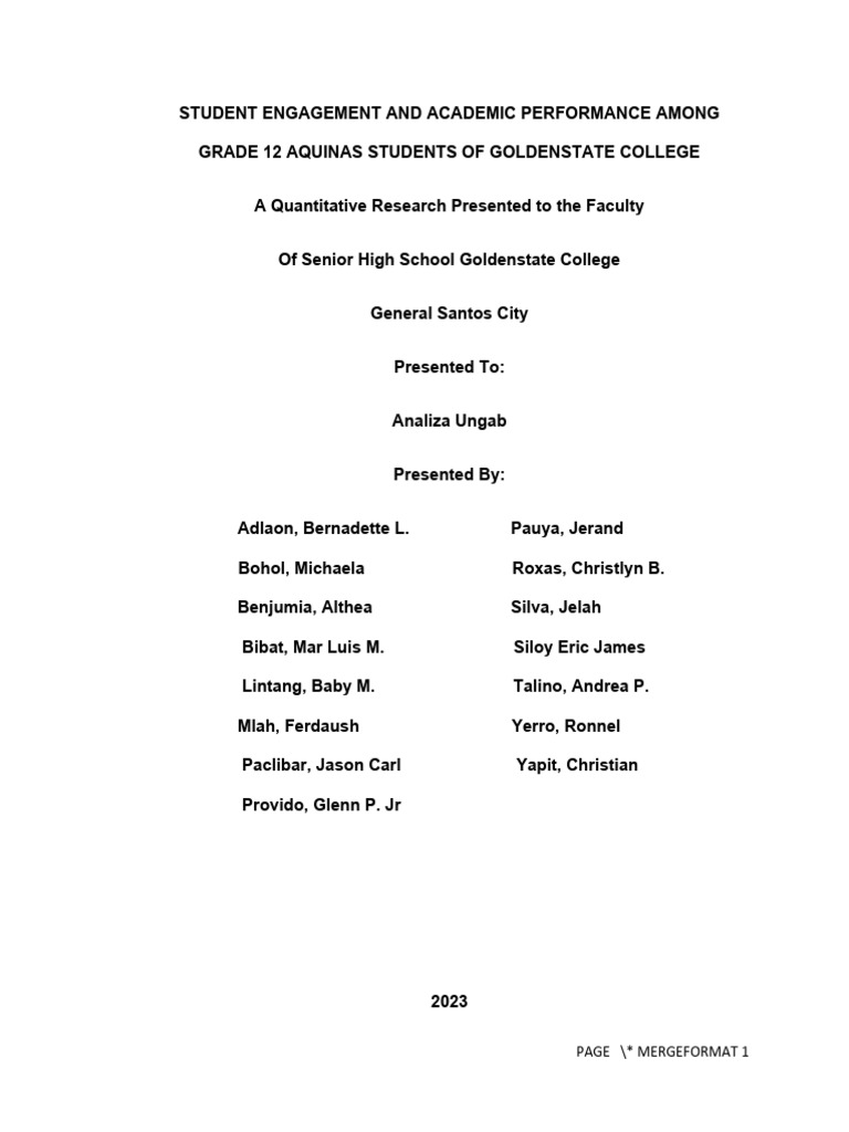 Student Engagement Impact on Grade 12 Performance | PDF