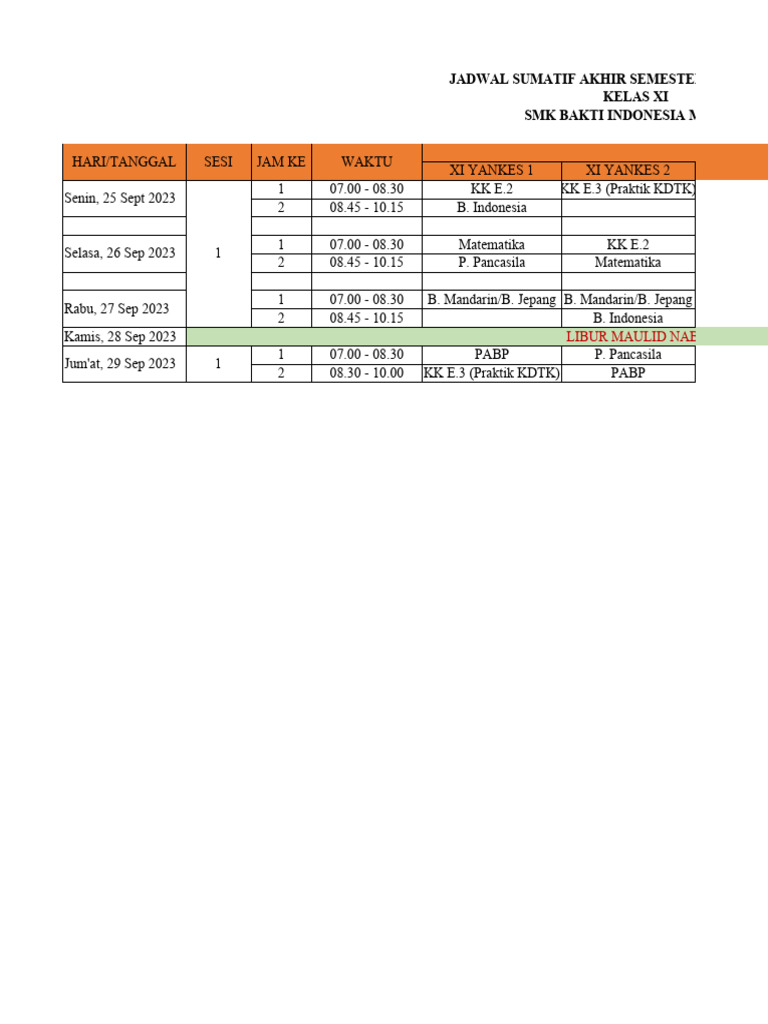 Jadwal Sas Ganjil 2023 | PDF