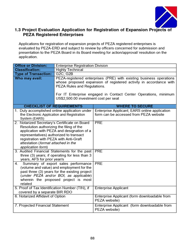 2022 06 23 PEZA Checklist For Expansion | PDF | Government | Economies