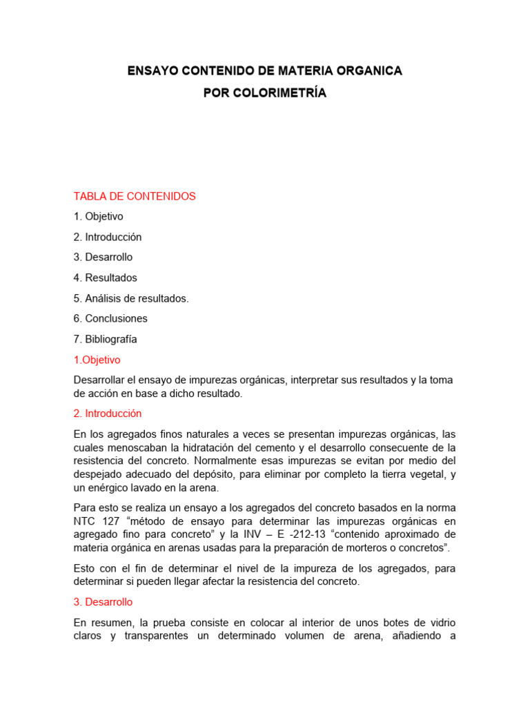 Informe Contenido de Materia Organica | PDF | Tecnología