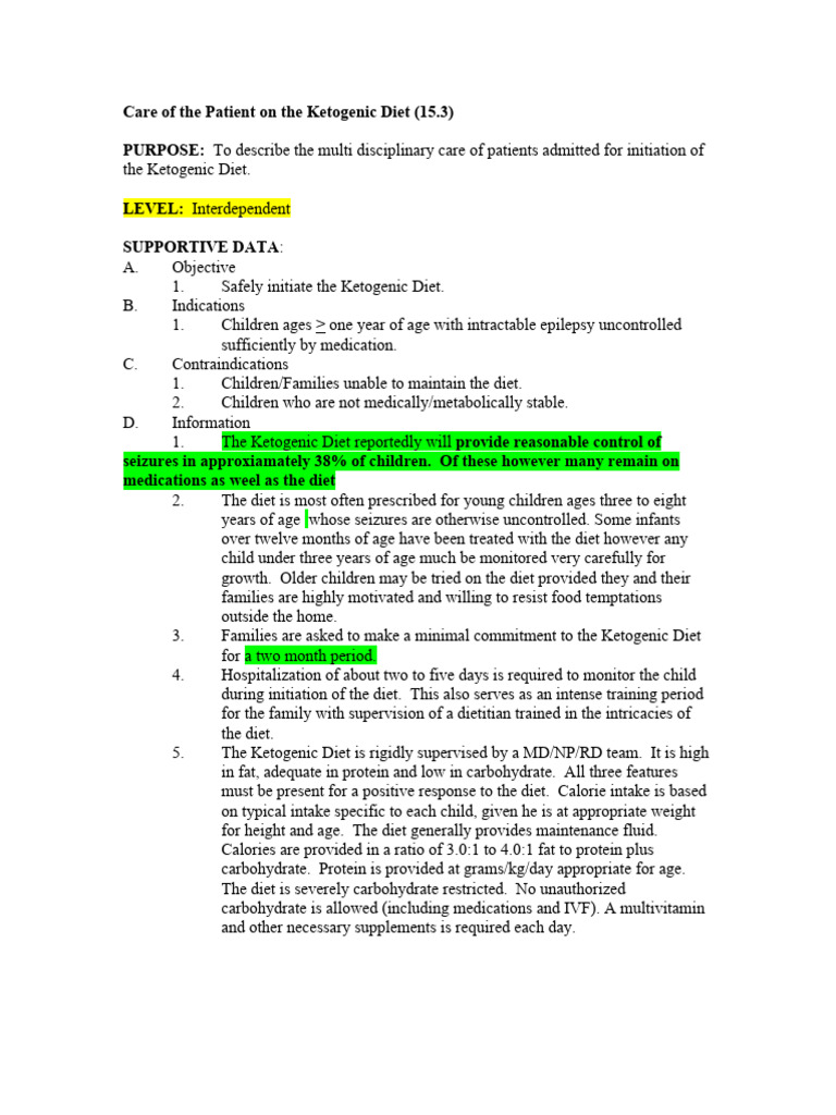 Ketogenic Diet Protocol Primary Childrens Medical Center SLC | PDF ...