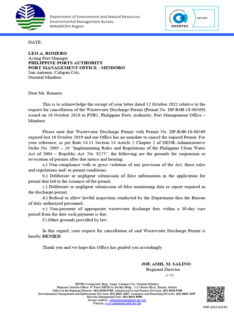 PPA - PMO MINDORO - Request For Cancellation of Expired Permit | PDF
