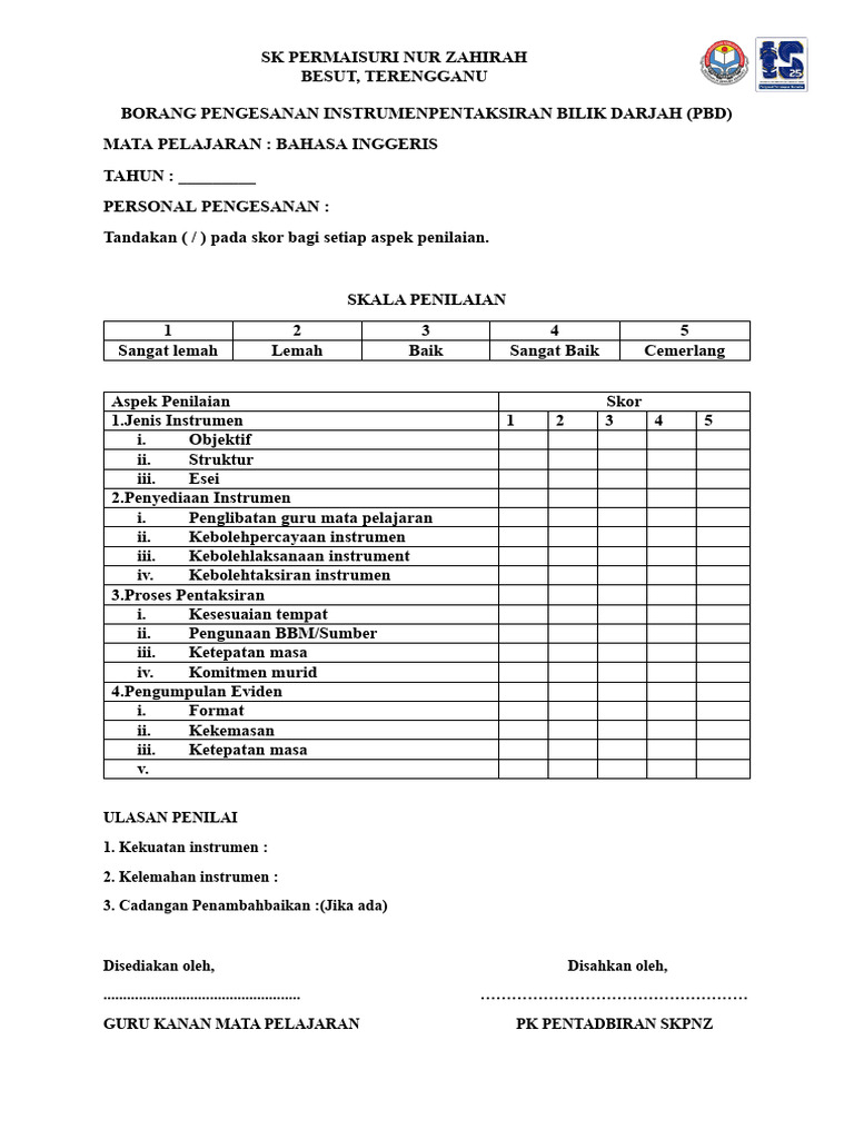 BORANG PENGESANAN PBD | PDF