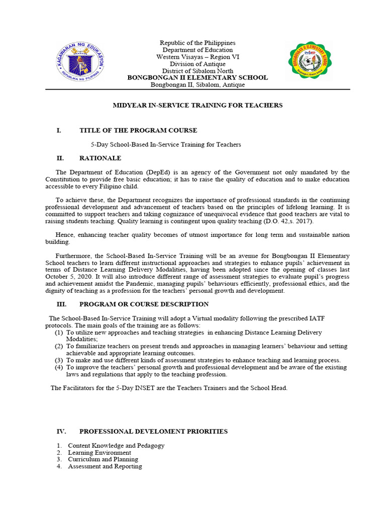 Inset Proposal B2ES Final | PDF | Teachers | Learning