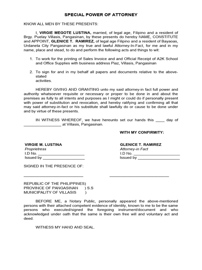 Special Power of Attorney Format | PDF