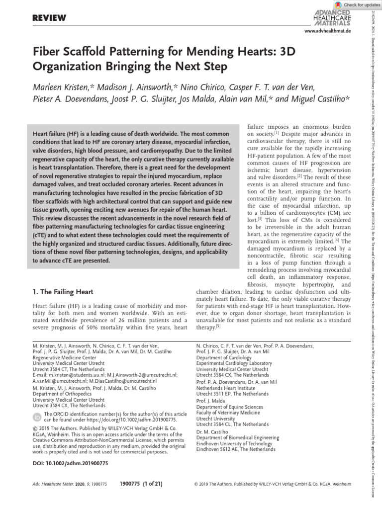Adv Healthcare Materials - 2019 - Kristen - Fiber Scaffold Patterning ... Adv Healthcare Materials - 2019 - Kristen - Fiber Scaffold Patterning ...