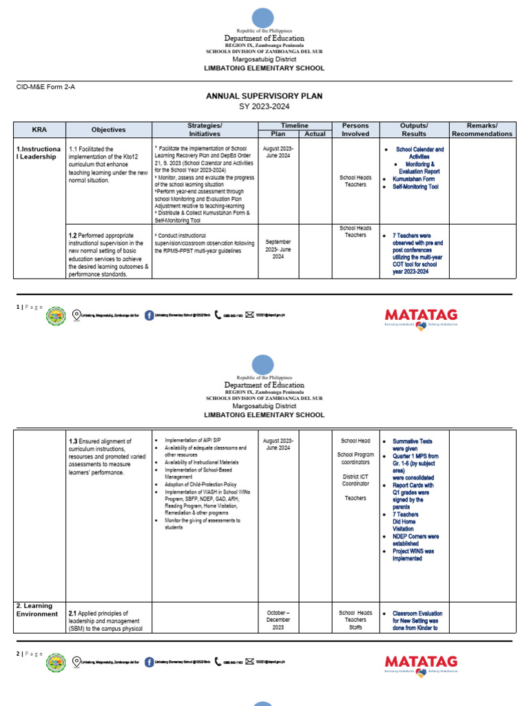 Supervisory Plan 2023-2024 Template | PDF | Schools | Teachers