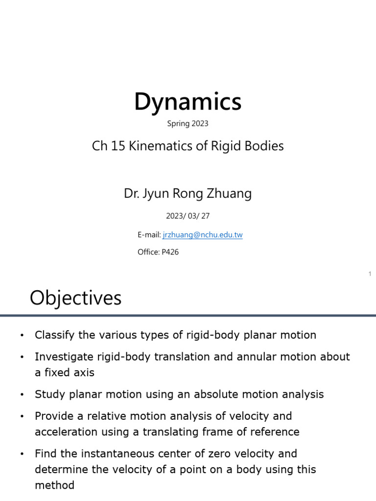 Dynamics: CH 15 Kinematics of Rigid Bodies | PDF | Rotation Around A Fixed Axis | Acceleration