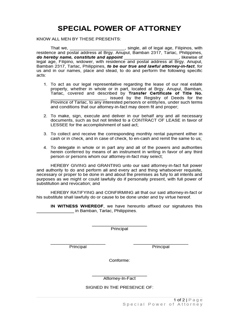 Special Power of Attorney (Spa) | PDF