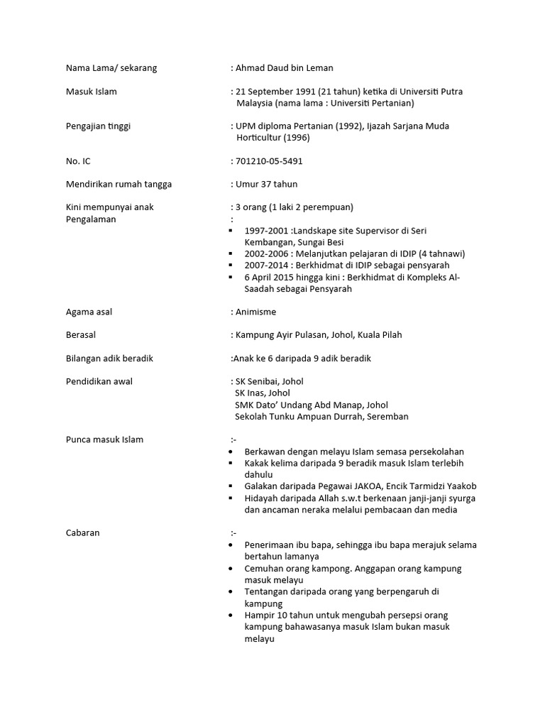 Kisah Muallaf Ustaz Daud | PDF