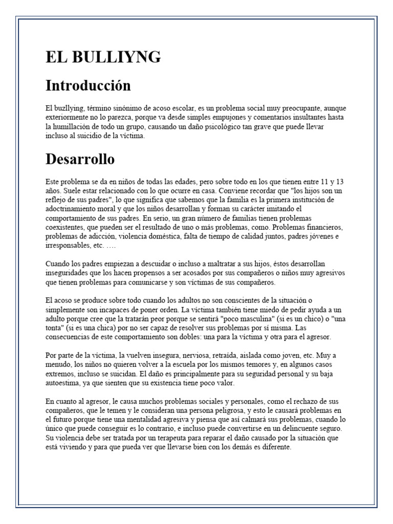Ensayo Sobre El Bullying | PDF