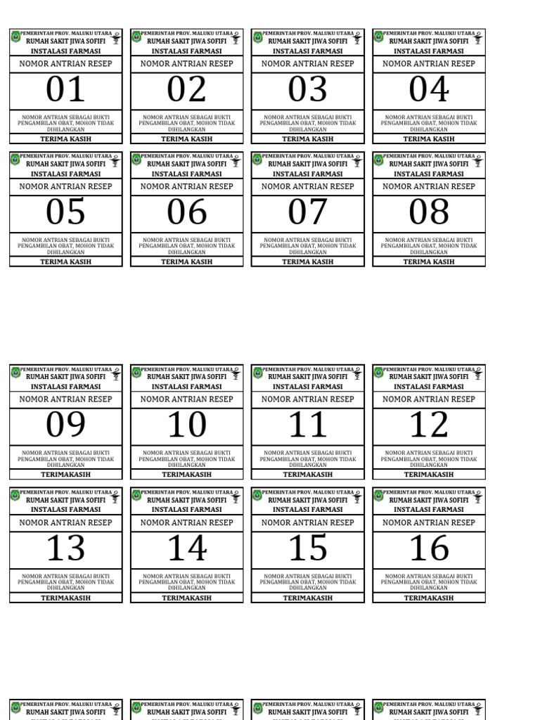 Contoh Nomor Antrian | PDF