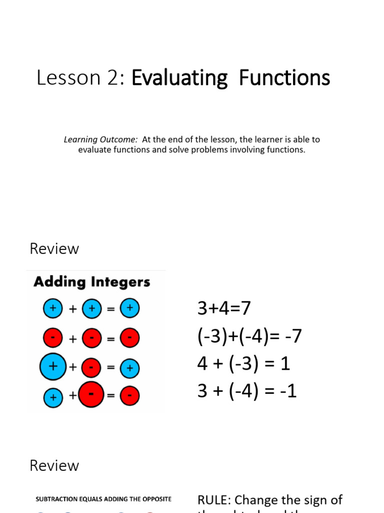 Lesson-2 Evaluating-Functions PDF | PDF | Subtraction | Mathematics