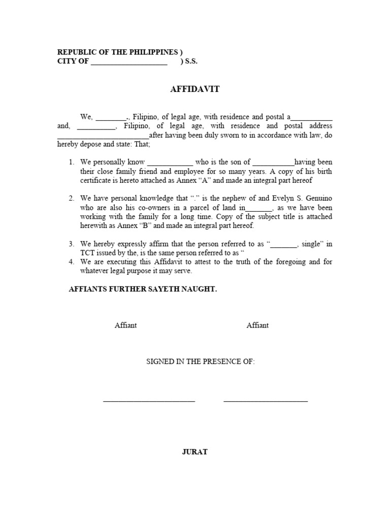 Affidavit-two Disinterested Person | PDF