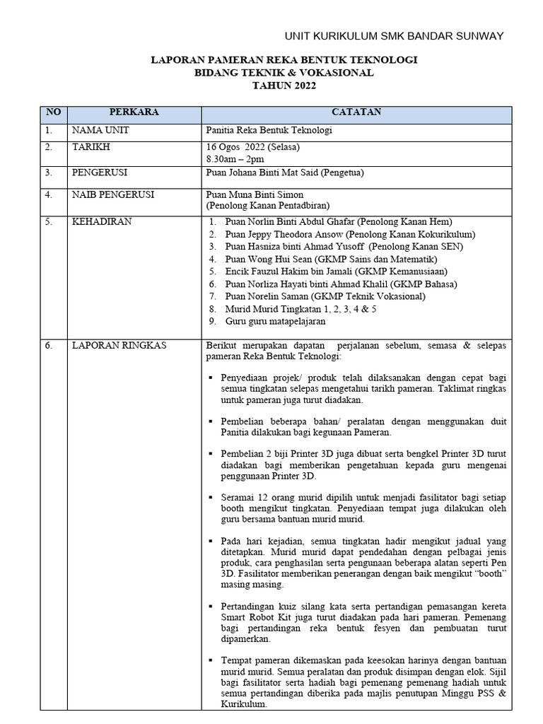 Laporan Pameran Rbt (Bidang Teknik Vokasional) | PDF