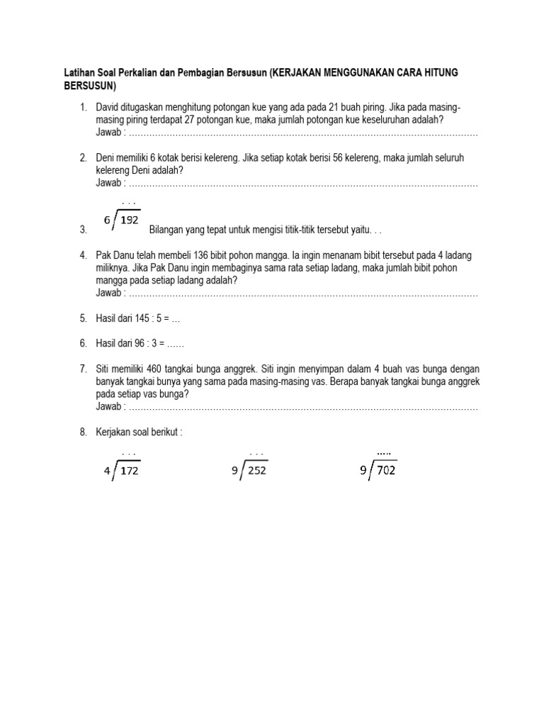 PR Latihan Soal Perkalian Dan Pembagian Bersusun | PDF