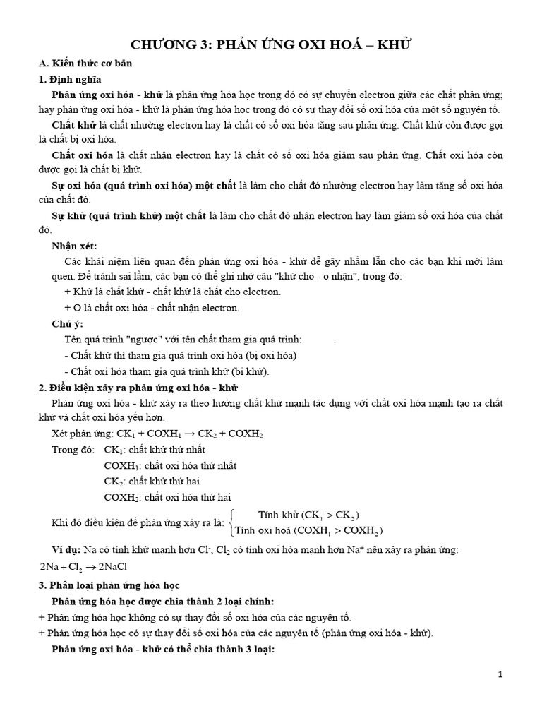 CHƯƠNG 3 PHẢN ỨNG OXI HOÁ – KHỬ | PDF