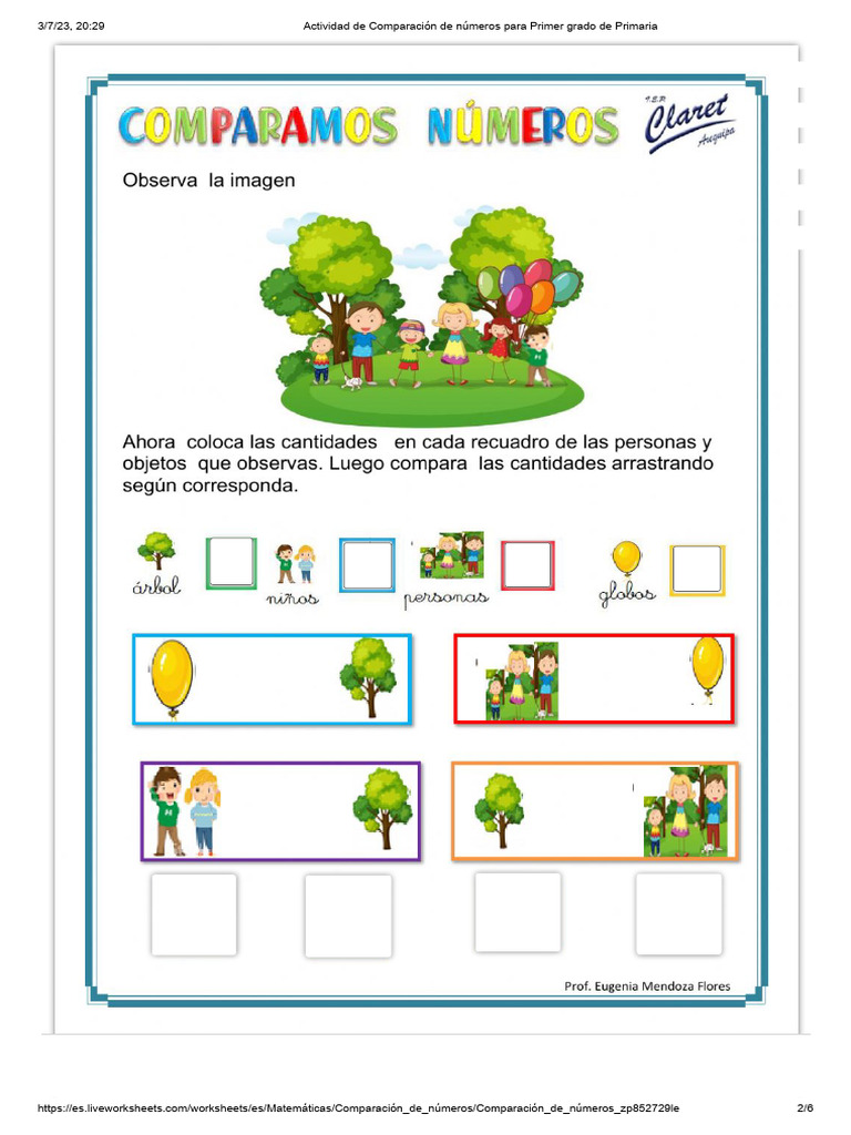 Actividad de Comparación de Números para Primer Grado de Primaria | PDF