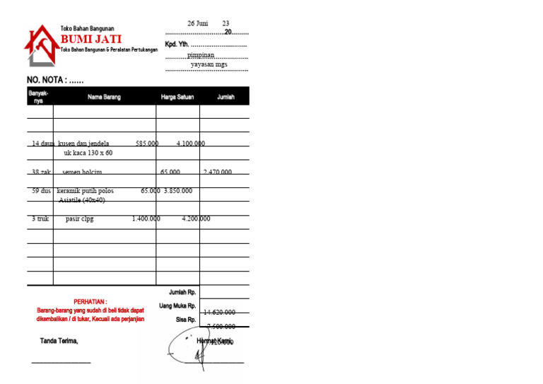 05 Contoh Nota Toko Bangunan | PDF