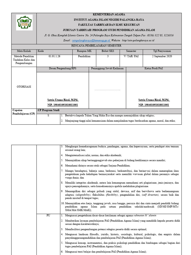 PAI-RPS Penelitian Tindakan Kelas Revisi | PDF | Kesehatan Holistik