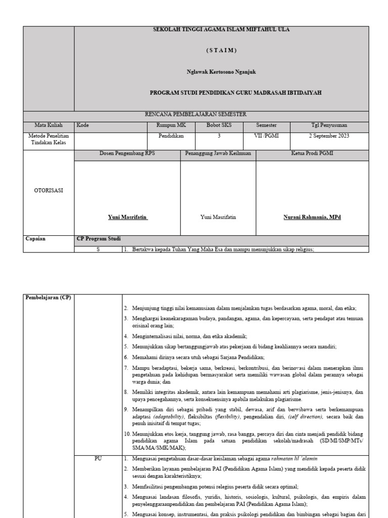 PAI-RPS Penelitian Tindakan Kelas Revisi | PDF