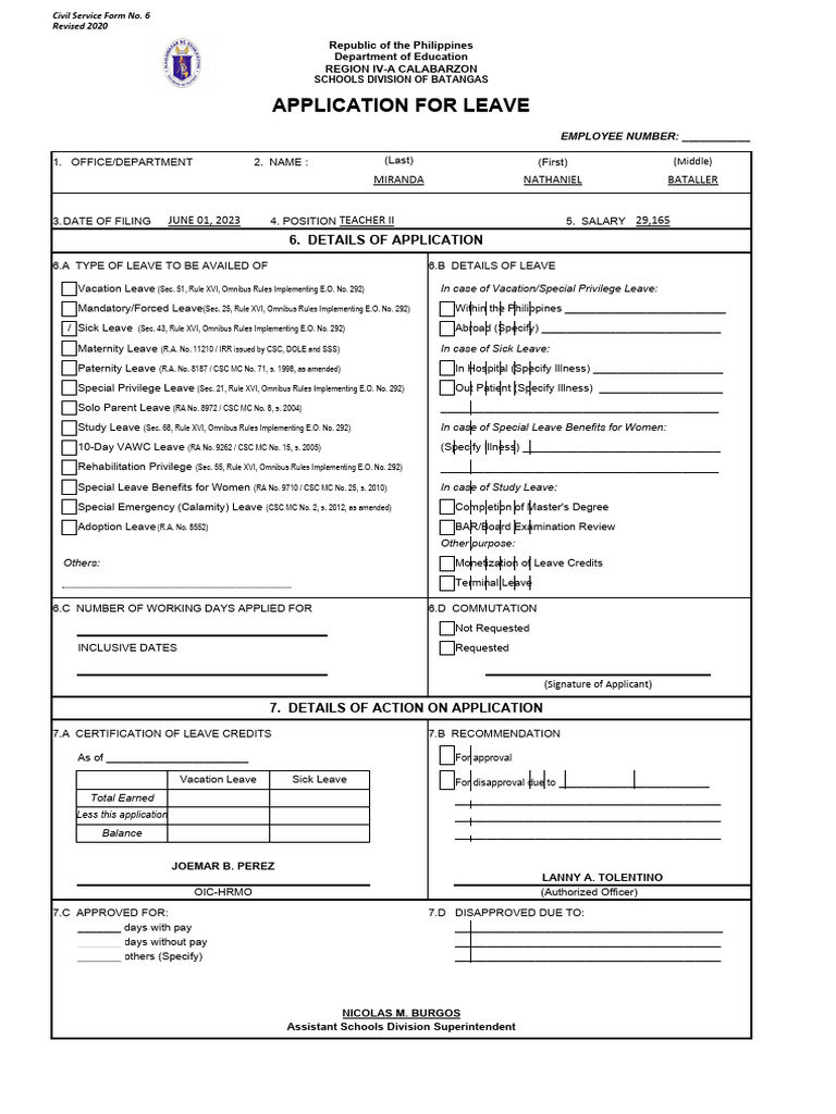New Application For Leave Form March 2023 | PDF