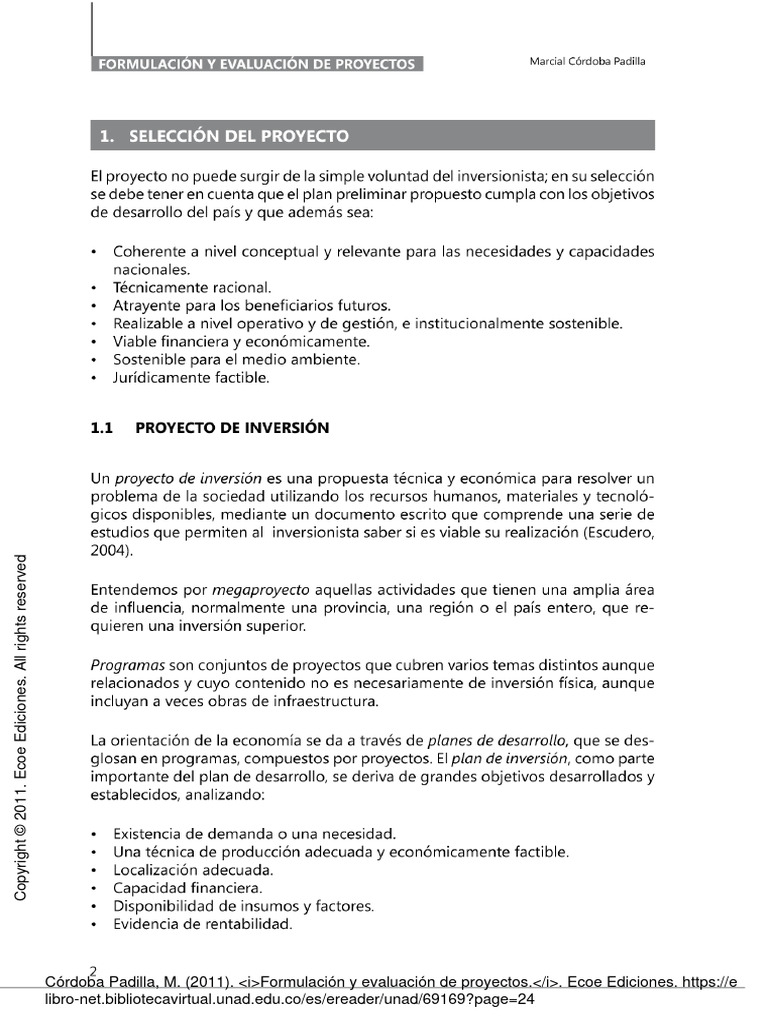 1.formulación y Evaluación de Proyectos. Córdoba Padilla | PDF