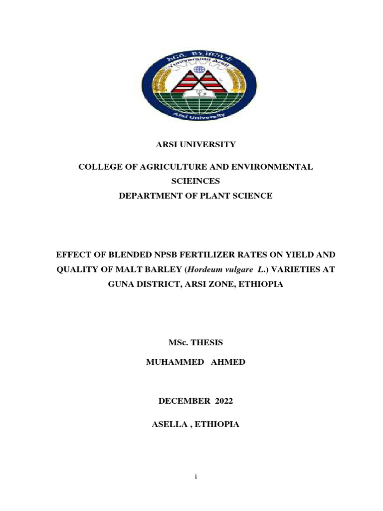 Arsi University Muhammed Ahmed MSC Final Thesis | PDF
