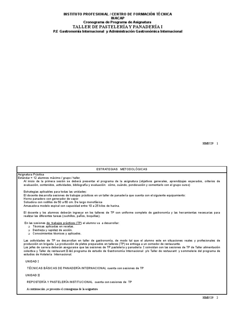 Taller Pasteler A y Panader A I HM0529 | PDF | Panadería | Panes