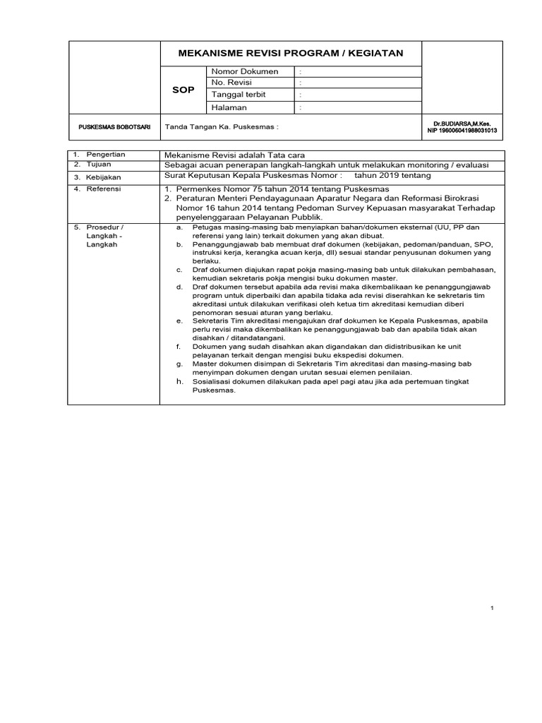 Sop Mekanisme Revisi Program Pdf