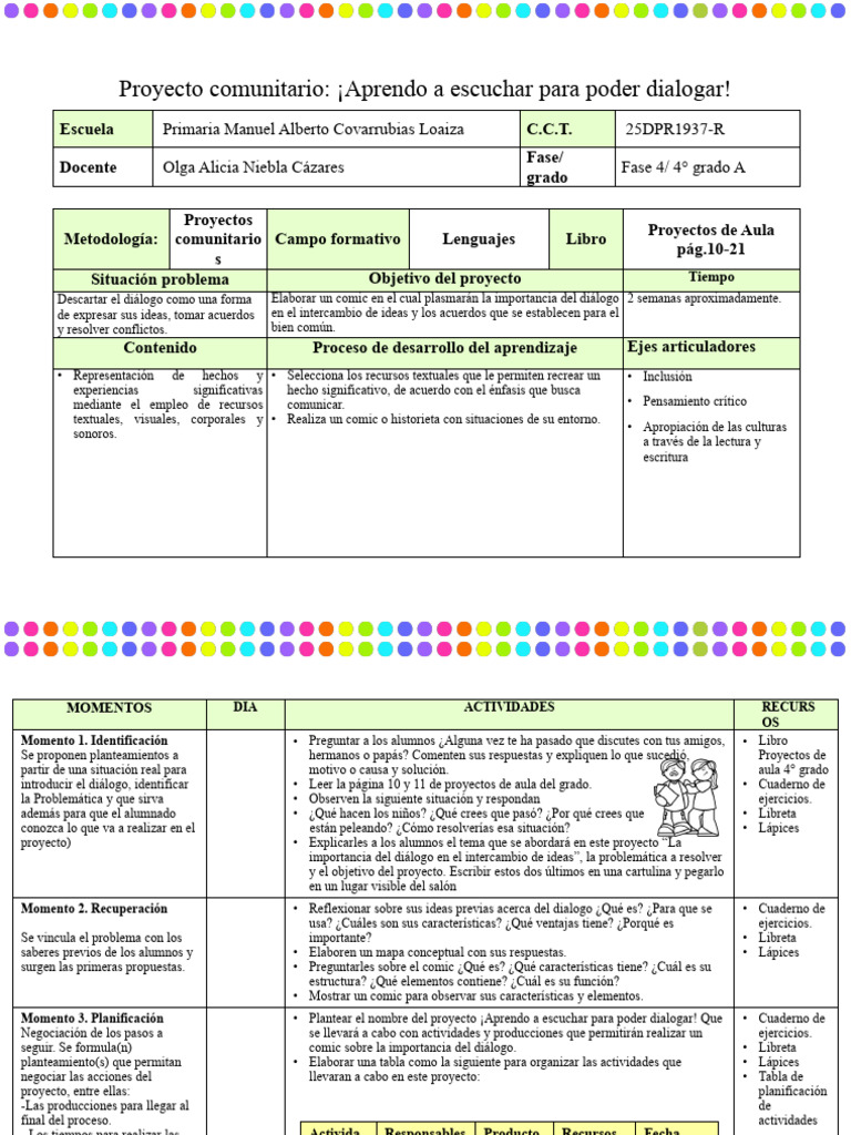4° PROYECTOS DE AULA Aprende A Escuchar para Poder Dialogar | PDF