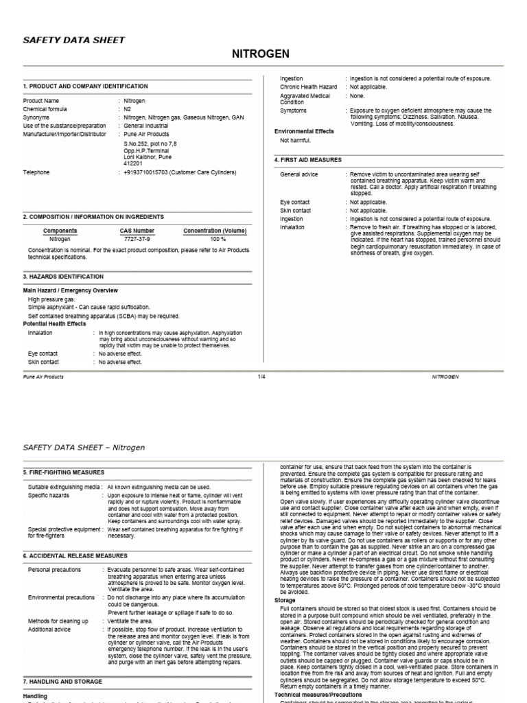 Nitrogen Safety Data Sheet (MSDS) | PDF