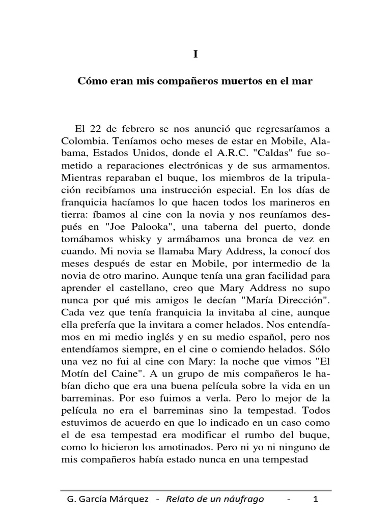 Relato de Un Naufrago (Primera Parte) | PDF | Gabriel García Márquez