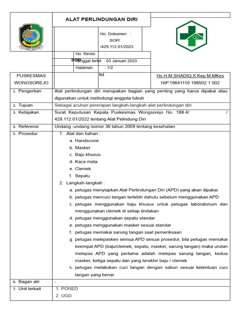 SOP ALAT PERLINDUNGAN DIRI | PDF