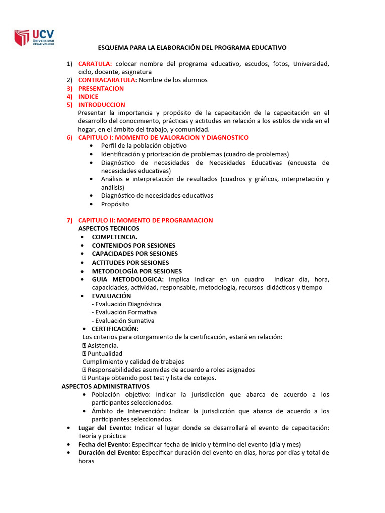 Esquema Programa Educativo | PDF